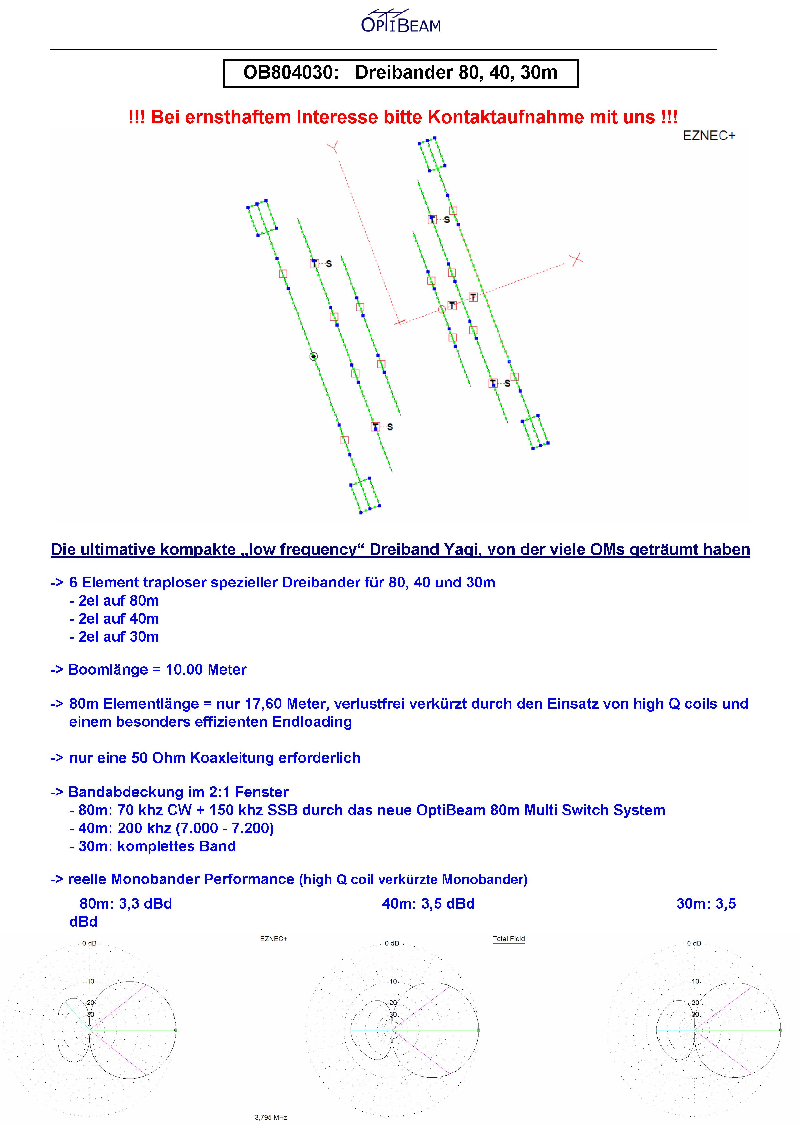 OB804030 6el Triple Monobander 80/40/30m | OPTIBEAM
